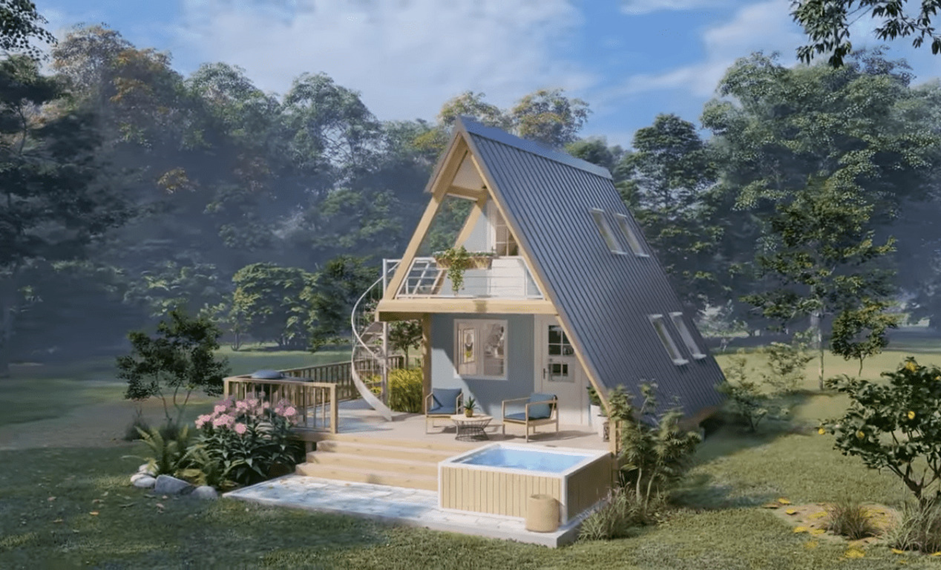 Impressively Designed Baby Blue A-Frame Cabin | MODERN TINY CABINS